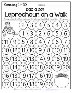 St Patrick's Day - Counting 1-20 - Dab a Dot Leprechaun on a Walk