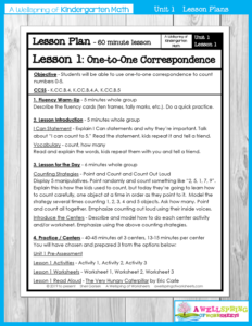 Kindergarten Math Curriculum | Numbers 0-5 | Unit 1 | A Wellspring of ...