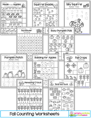Kindergarten Counting Worksheets Four Seasons | A Wellspring