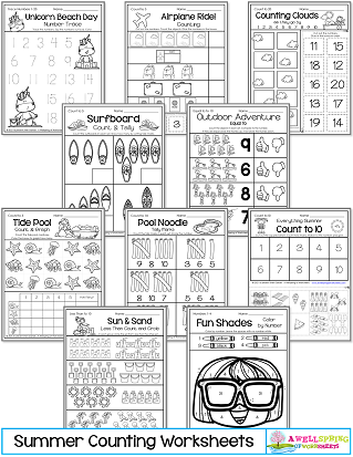 Kindergarten Counting Worksheets Four Seasons | A Wellspring