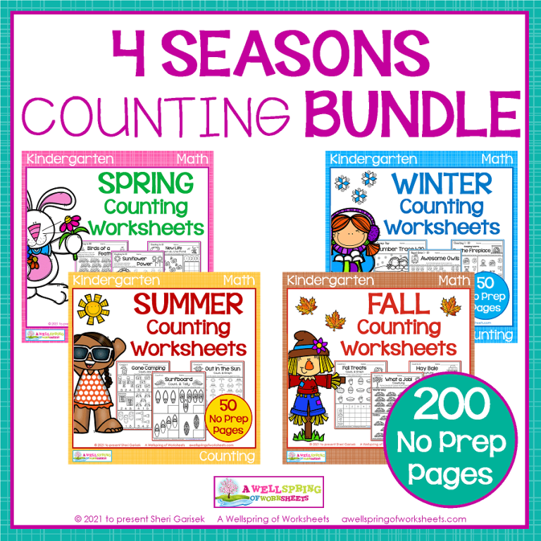 Kindergarten Counting Worksheets Four Seasons | A Wellspring